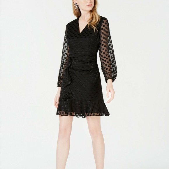 Bar III | Dresses | Bar Lll Dress A Line Polka Dot Ruffled Black Sz 4 ...